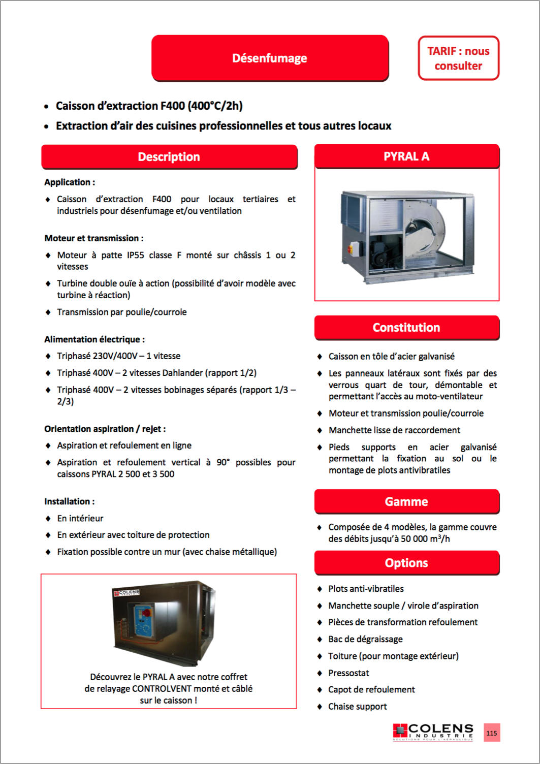 Caisson Pyral A - Colens Industrie