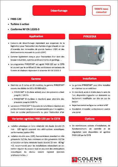 Caisson Pyrostar - Colens Industrie